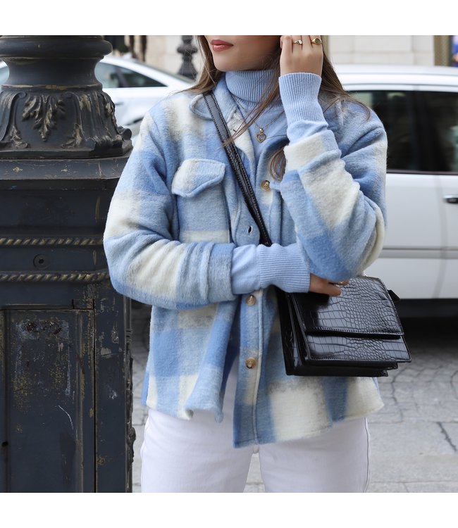 Sasha Checkered Wool Jacket / Blue - Hello My Love