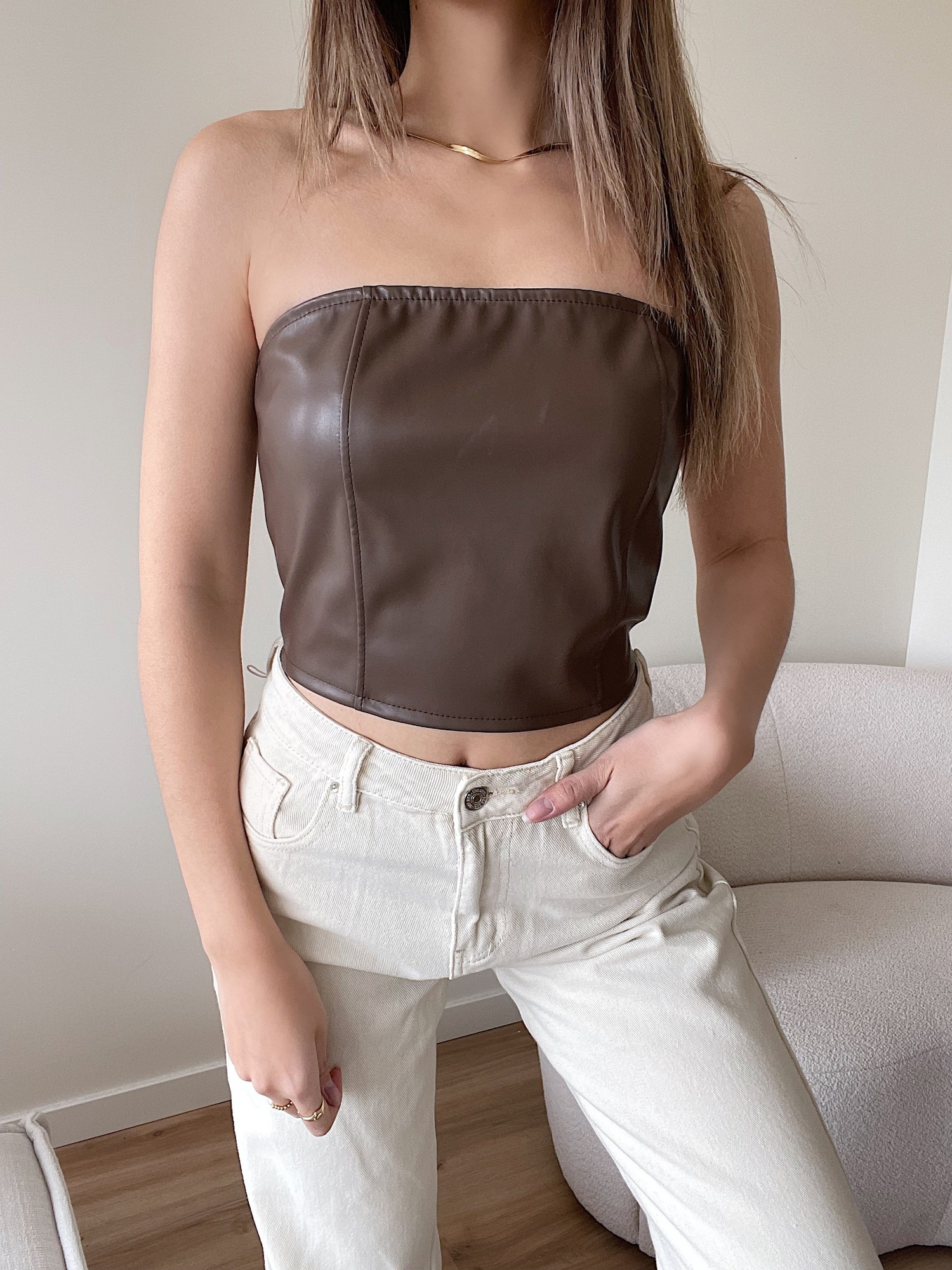 Mika Faux Leather Tube Top / Choco Brown - Hello My Love