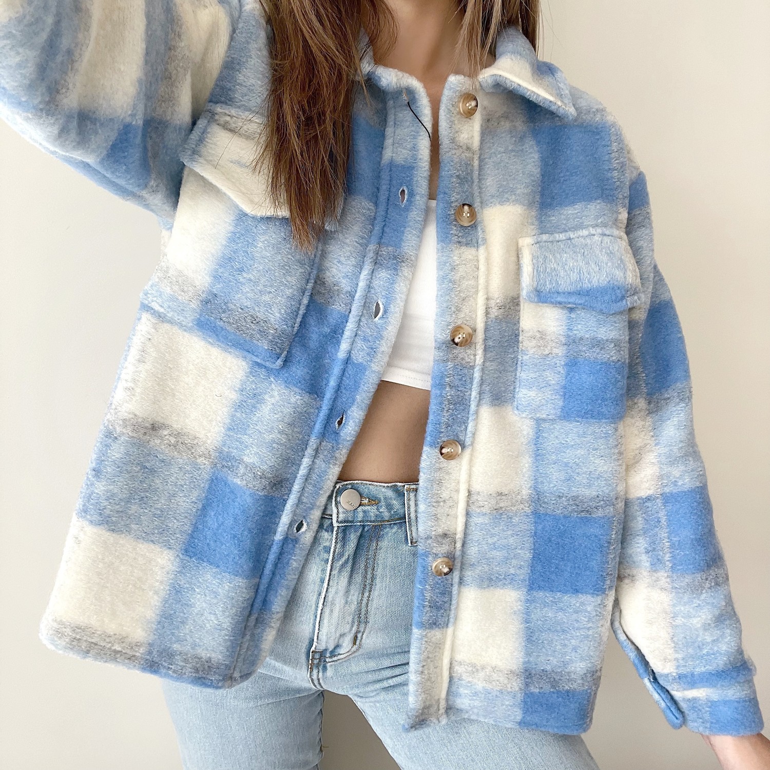 Sasha Checkered Wool Jacket / Blue - Hello My Love