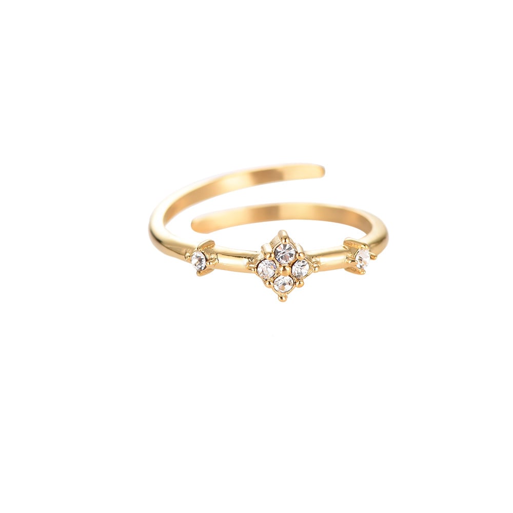 Gold Crystal Flower Ring / White - Hello My Love