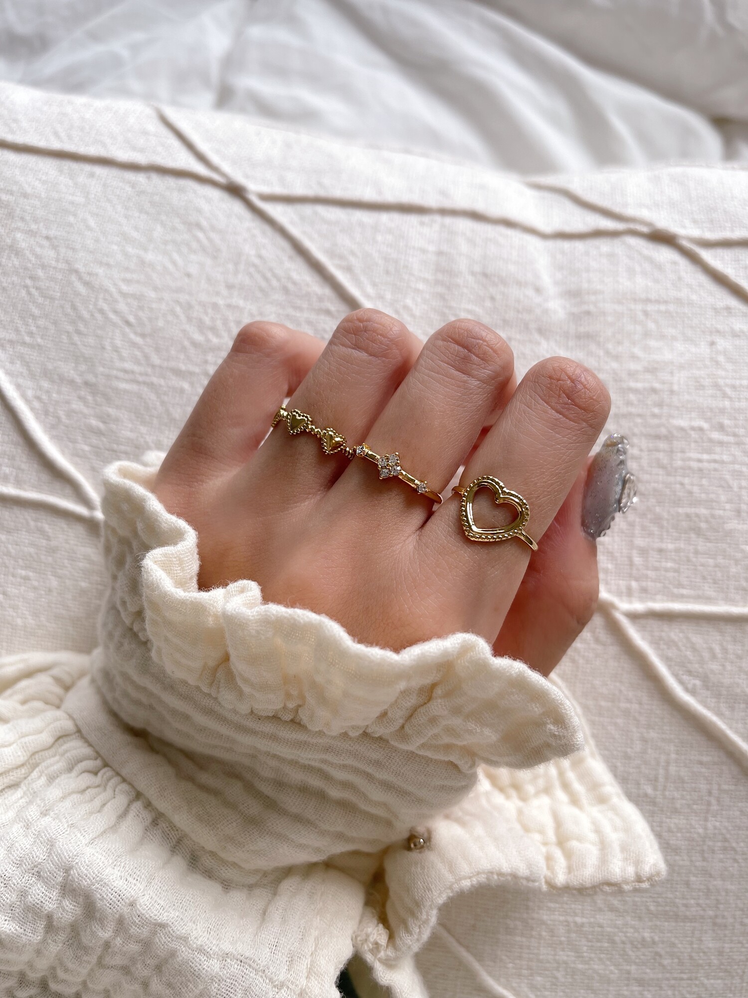 Gold Crystal Flower Ring / White - Hello My Love