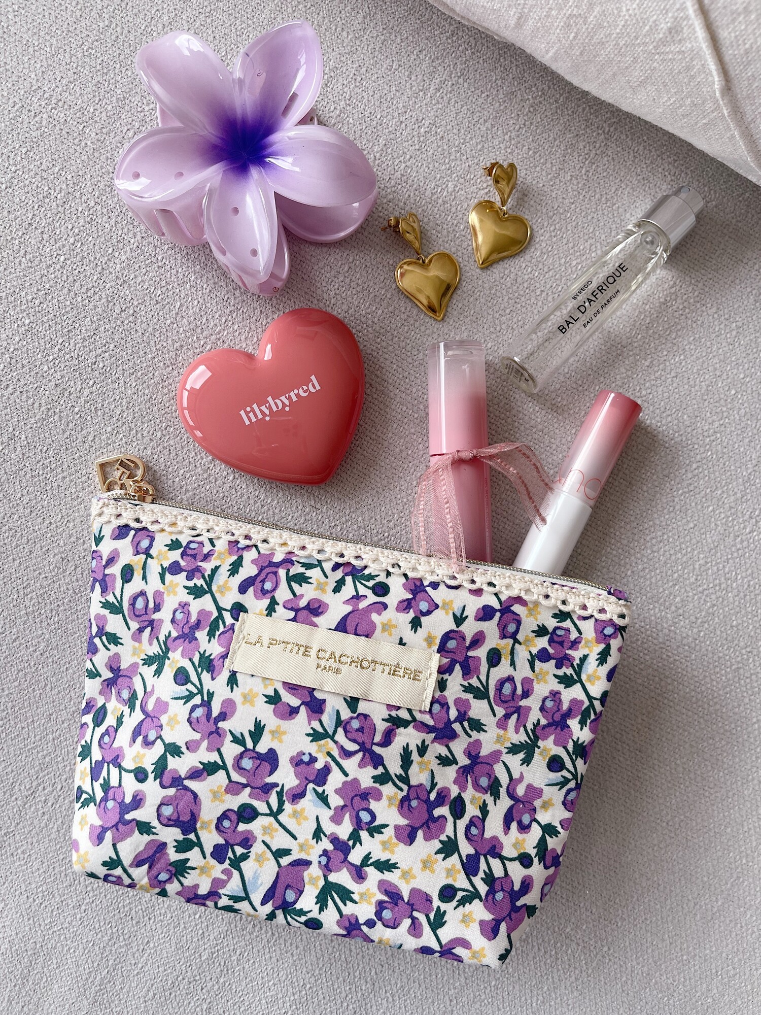 Becca Flower Pouch / White & Lilac - Hello My Love