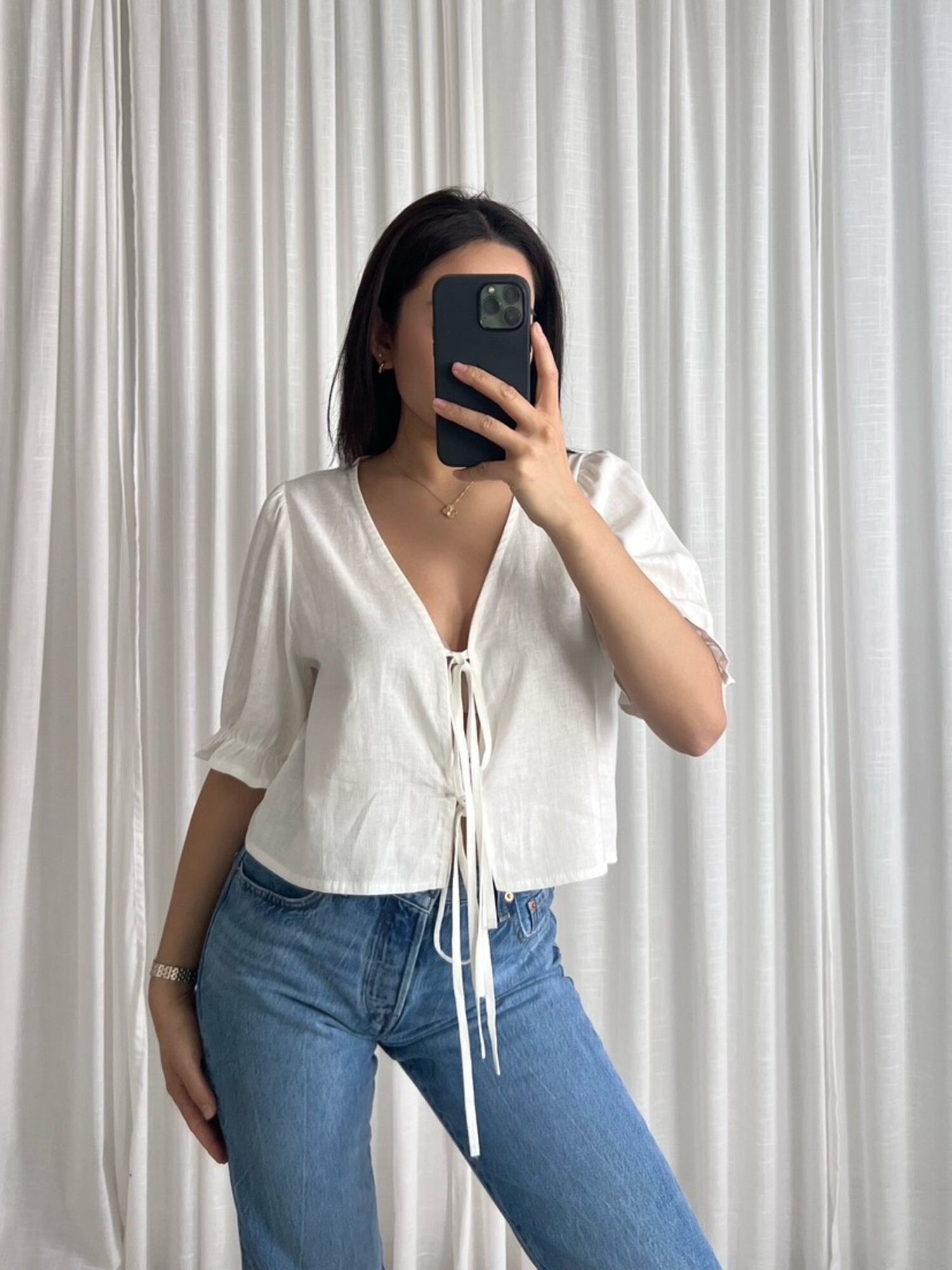 Joa Linen Bow Top / White - Hello My Love