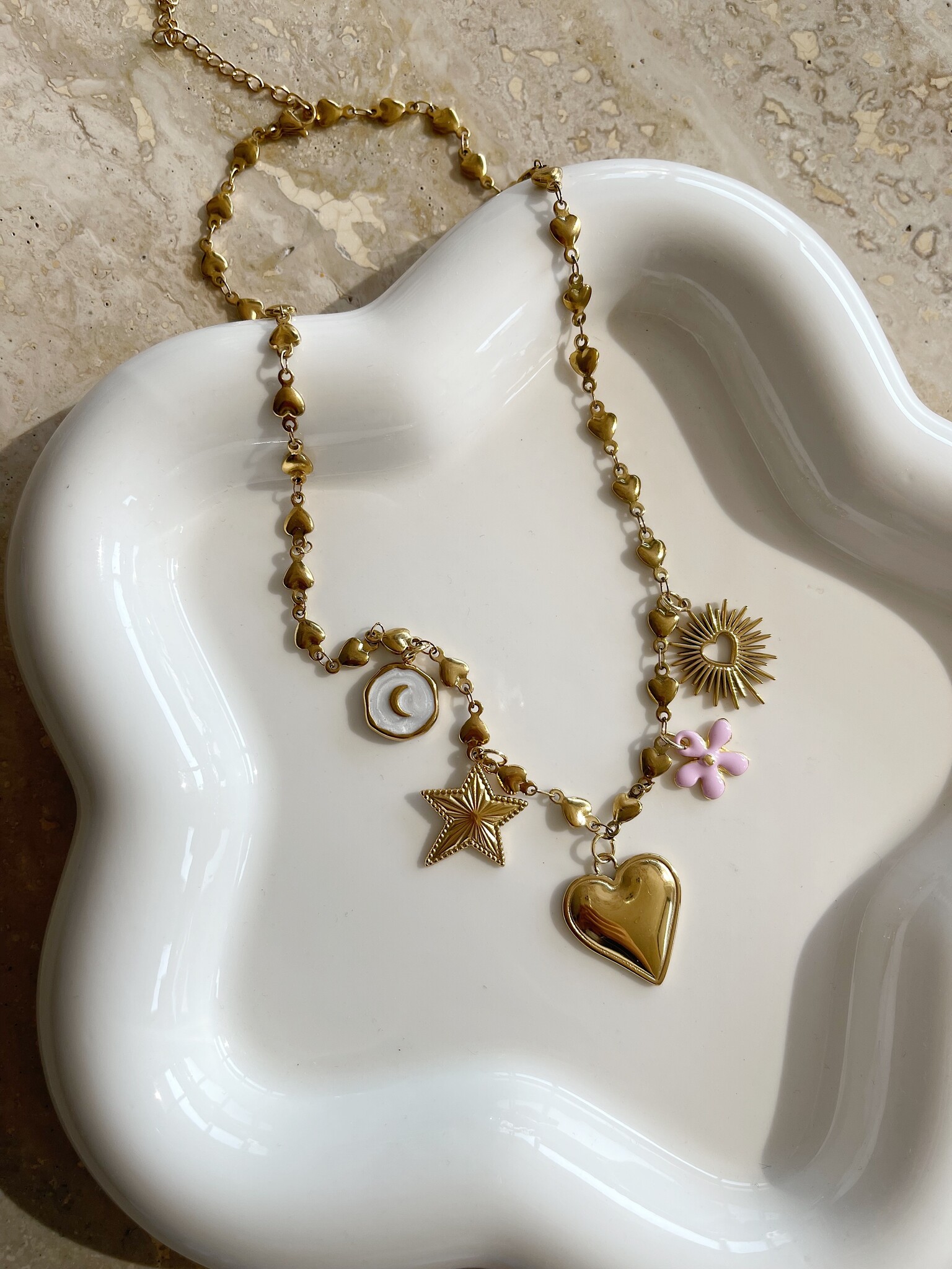 Gold 5 Mixed Charms Necklace / Type B4 - Hello My Love