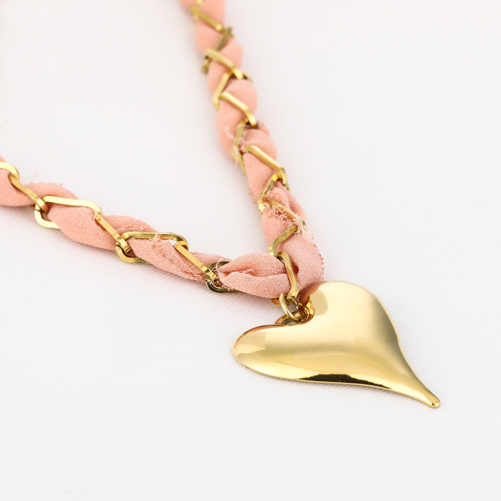 Gold Bandana Chain Heart Necklace / Light Pink - Hello My Love