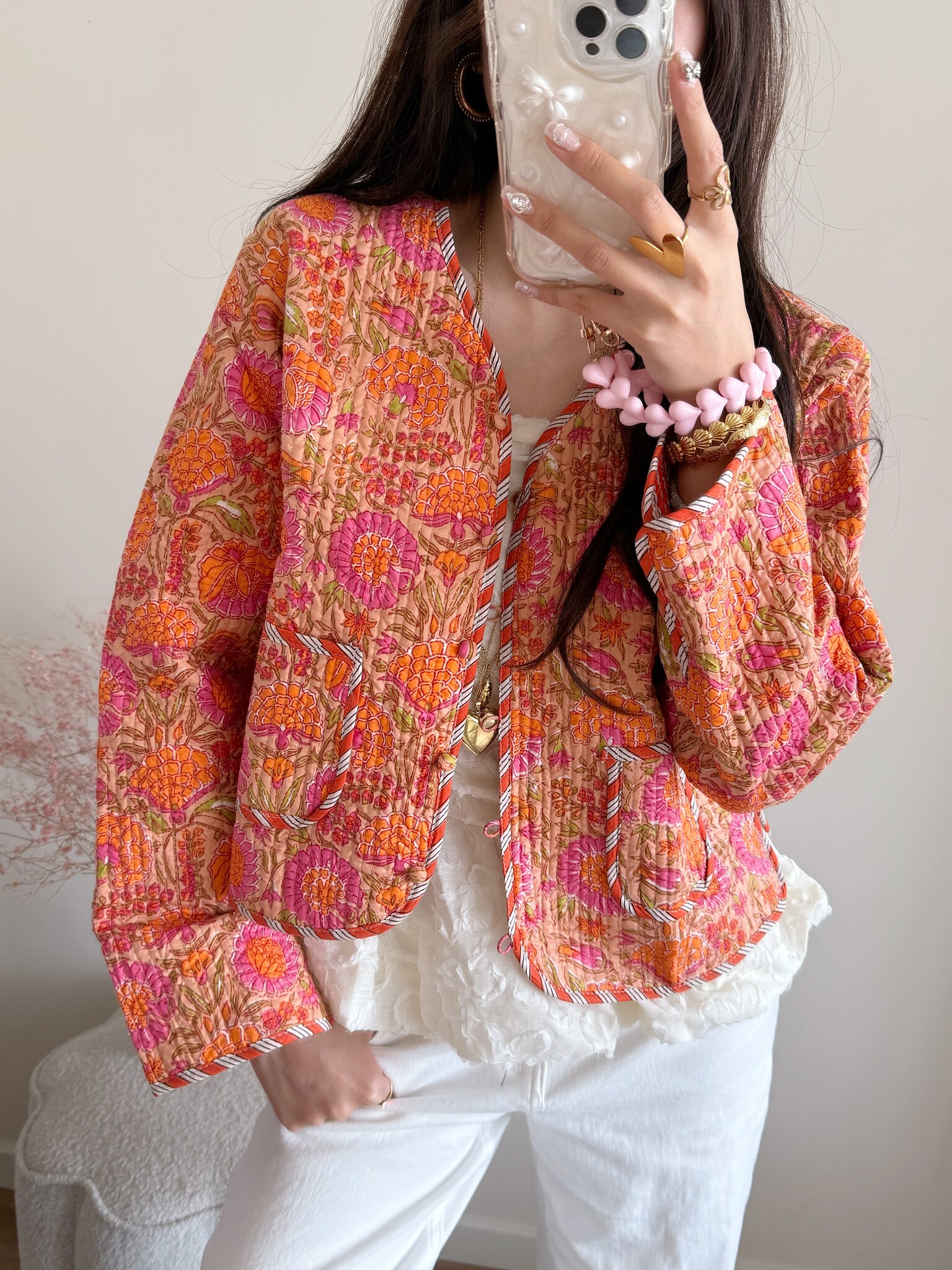 Javea Flower Boho Jacket / Orange Pink - Hello My Love