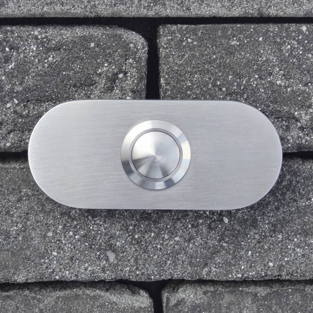 Deurbel op RVS plaat 6mm - rechthoek rond 80 x 35mm - Luxenaamplaat