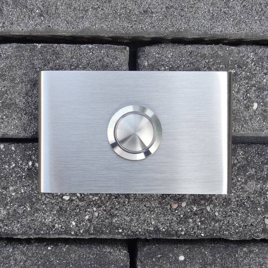 Deurbel op RVS plaat 6mm - rechthoek afgerond 80 x 50mm - Luxenaamplaat