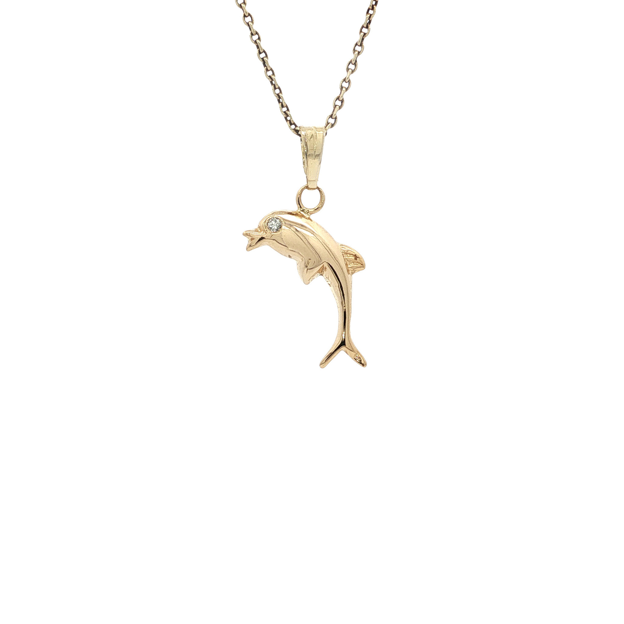 Gold dolphin pendant with 14 karat diamond - 2eHandsSieraden.nl