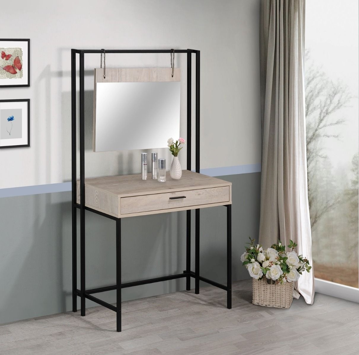 Zahra Ash Oak Dressing Table With Mirror - Freitaslaf Net LTD