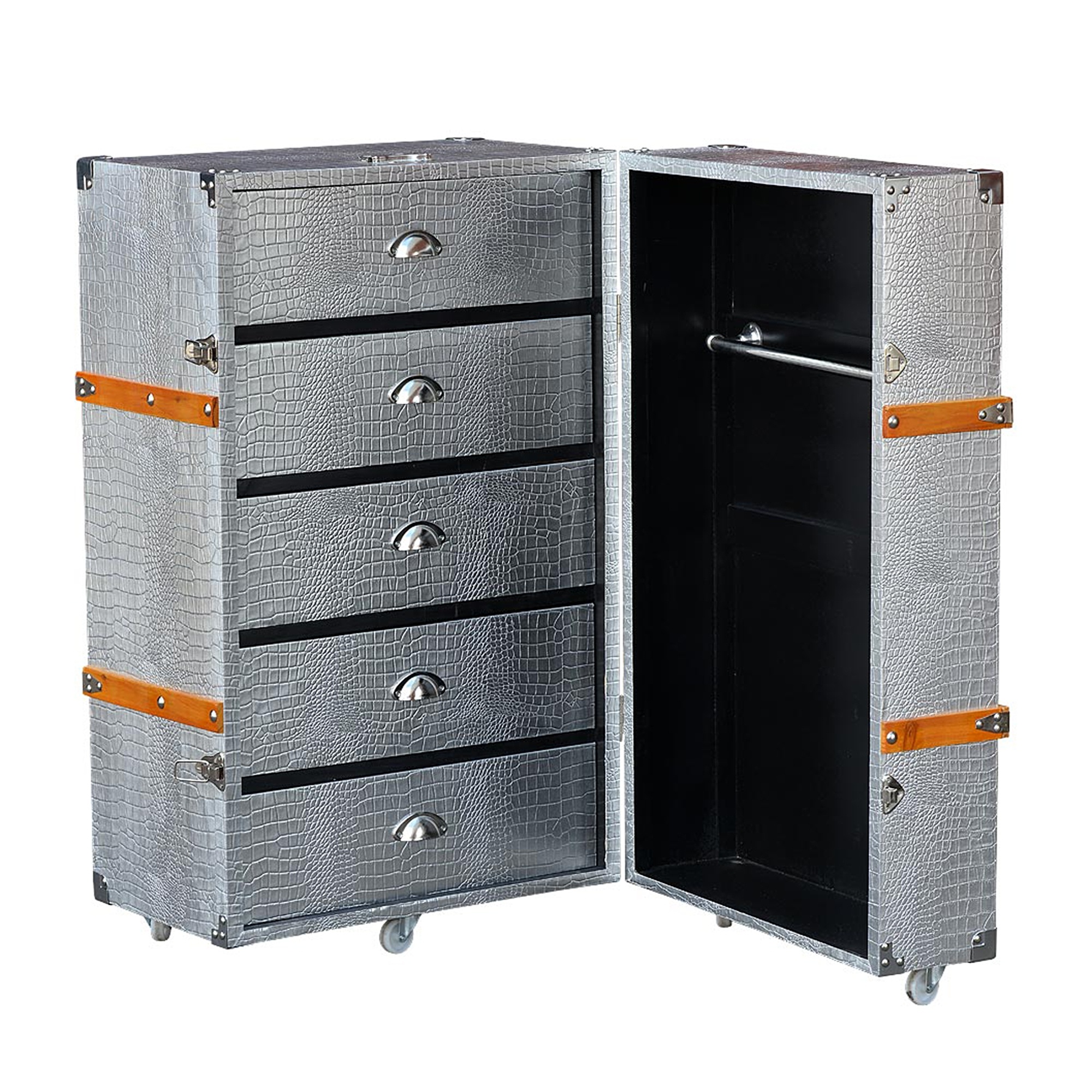Mock Croc Silver Luggage Trunk | Luxury Embossed Storage Solution ...