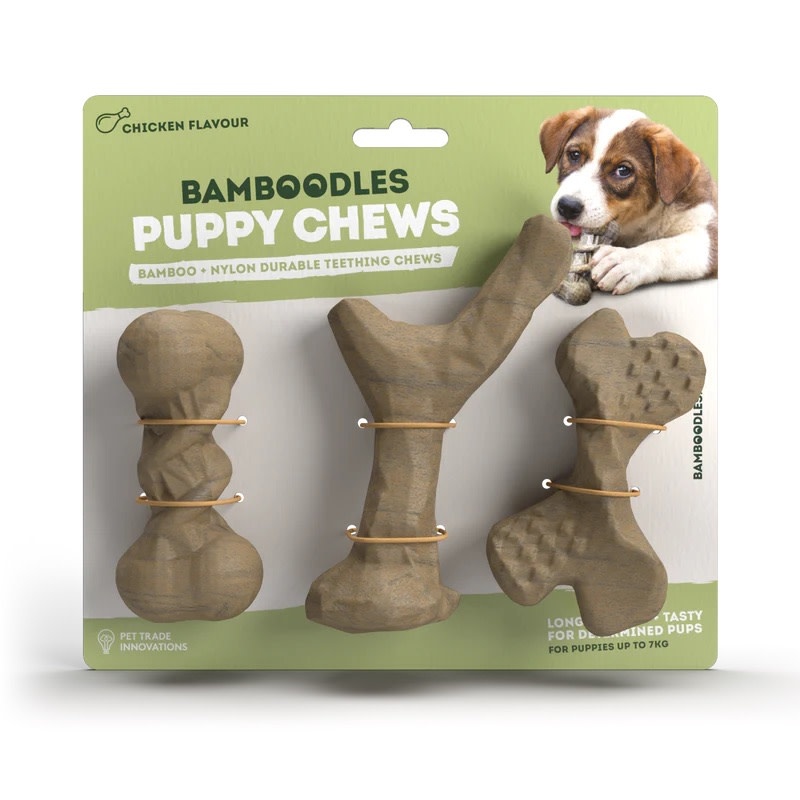 Bamboo & Nylon Durable Puppy Teething Chews, Chicken, 3 pack - Pet Care ...