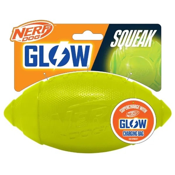 TPR Ultra GLOW Classic Squeak Football Dog Toy, 18cm - Pet Care By Post