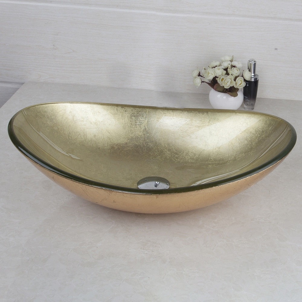 Waskommen Kopen? Goudkleurige Glazen Opbouw Waskom - L56 cm - Rene Houtman