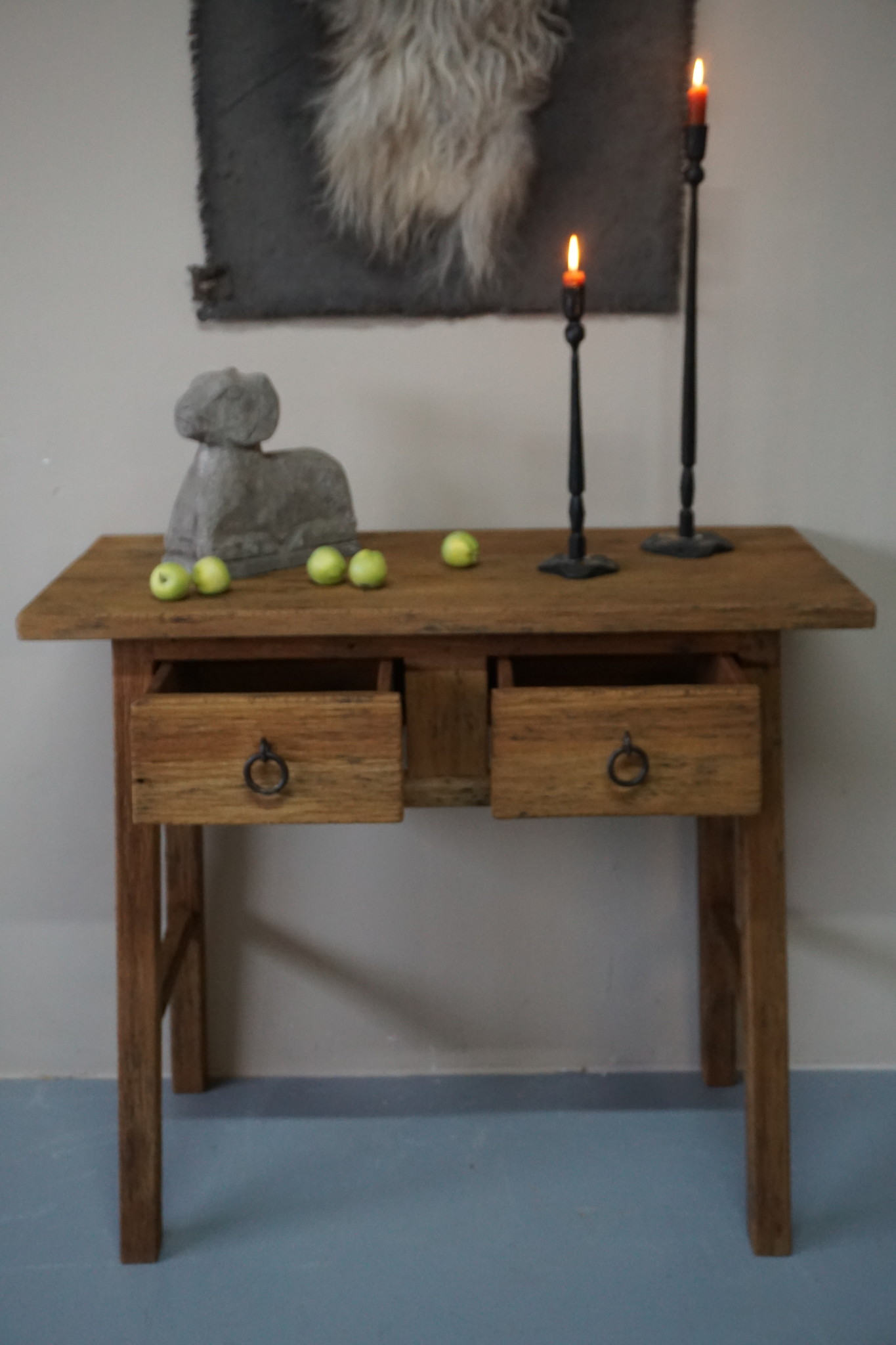 Landelijke Muurtafel Wandtafel Muurtafel Naturel 2 lades H90 cm - Rene ...