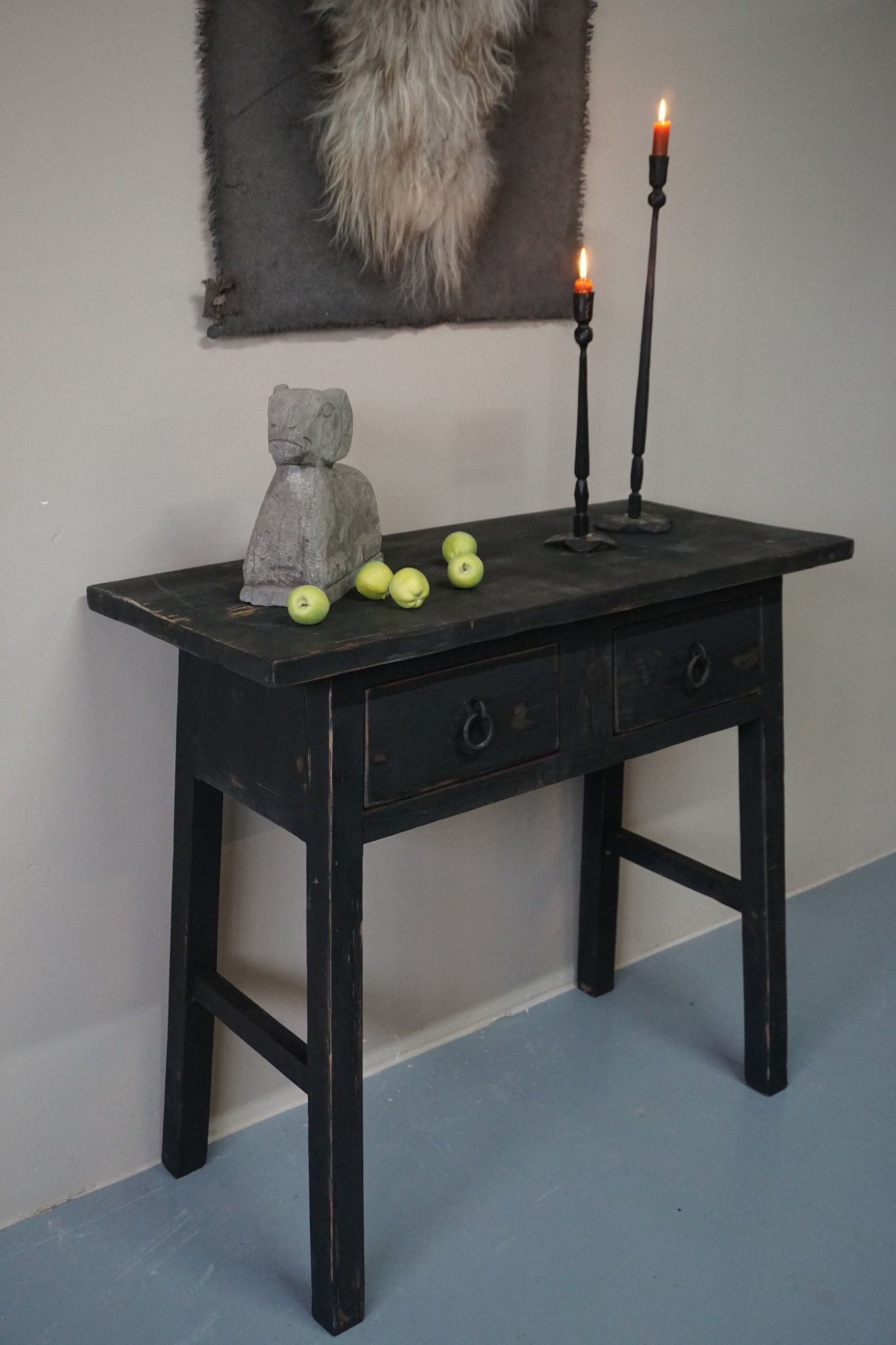 Landelijke Muurtafel Wandtafel Muurtafel Zwart 2 lades H90 cm - Rene ...
