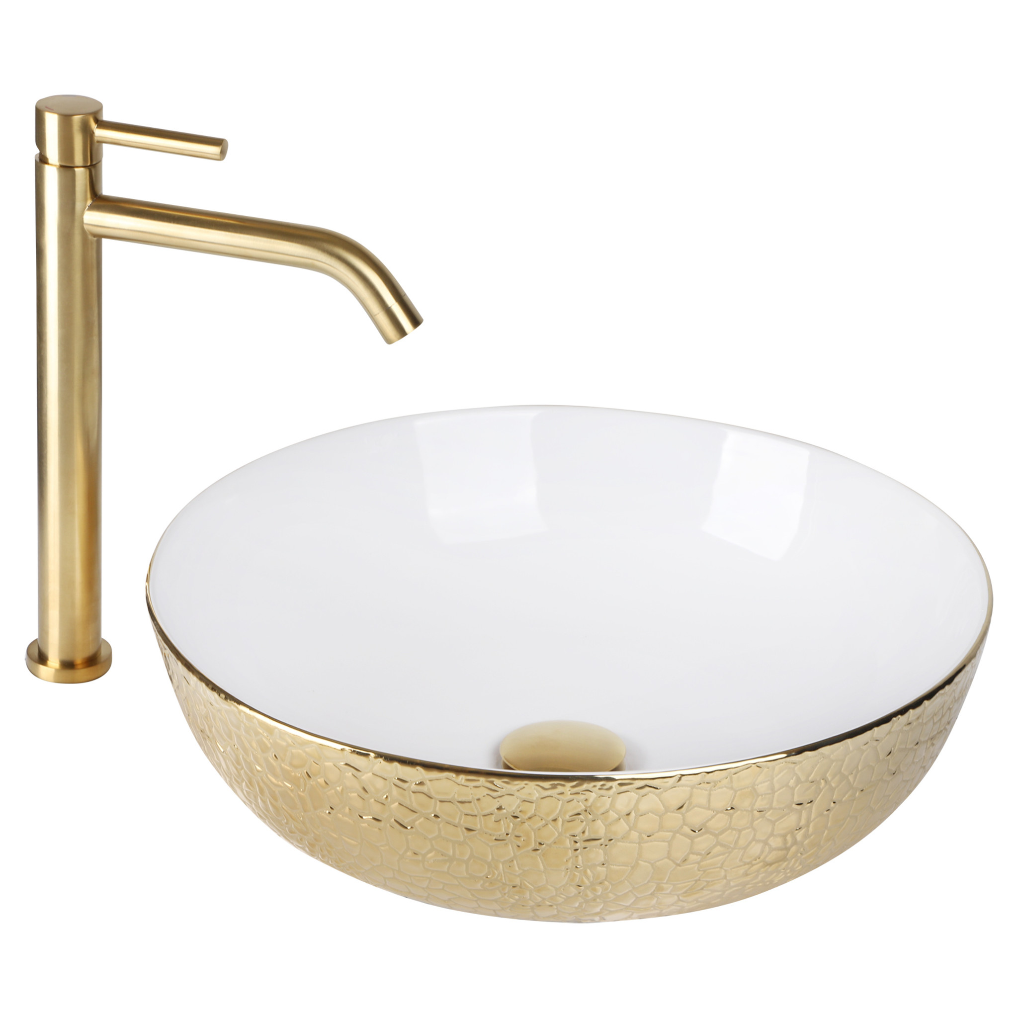 Snake Wastafel Opbouw Waskom 40x14 cm Goud/Wit - Rene Houtman