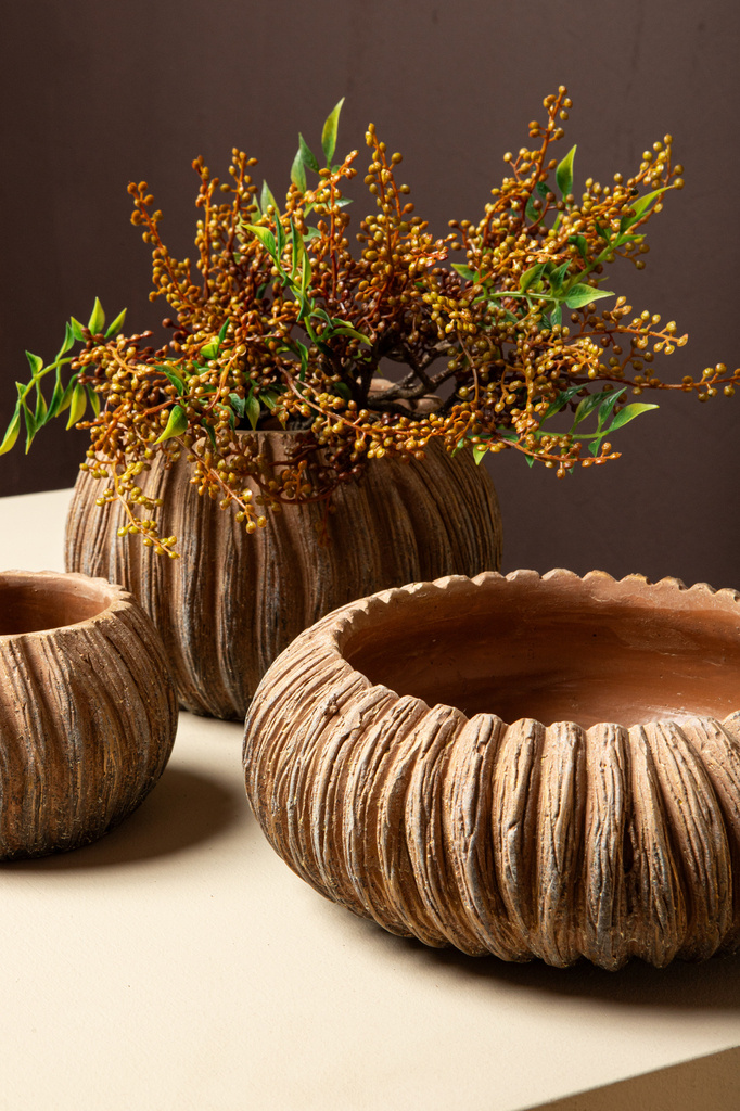 Revil Koperen cementpot rond met strepen laag M - Rene Houtman