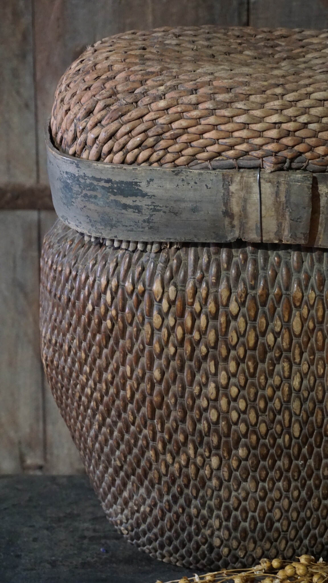 Authentieke Rieten Mand Met Deksel | H35xB28 cm - Rene Houtman