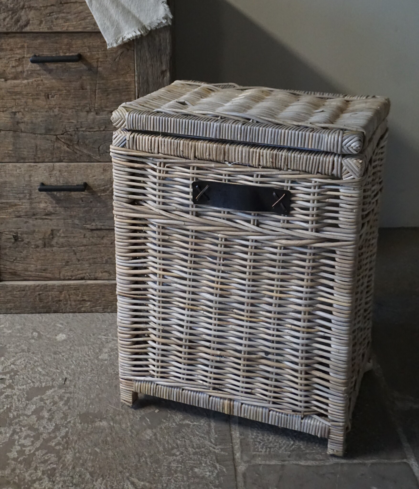Wasmand Rotan/Riet | Rechthoekig | Grijs | H68 x B50 x D34 cm | Linnen ...