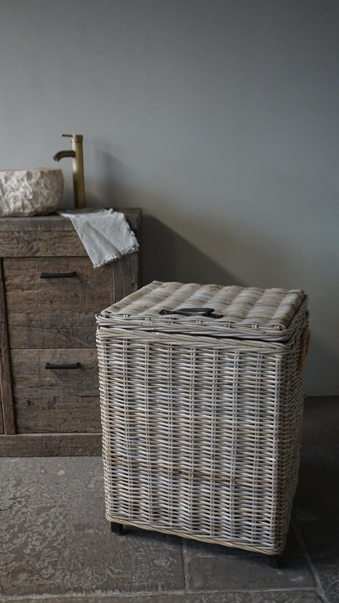 Wasmand Rotan/Riet | Rechthoekig | Grijs | H70 x B54 x D44 cm | Linnen ...