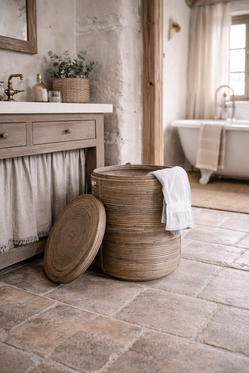 Wasmand Rond Naturel Rotan | H66 x D55 cm | Rene Houtman Interieurs ...