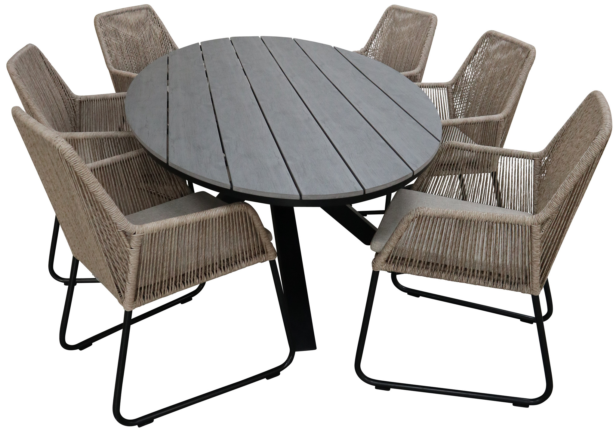 7-delige tuinset | 6 tuinstoelen | 220cm ovale tuintafel