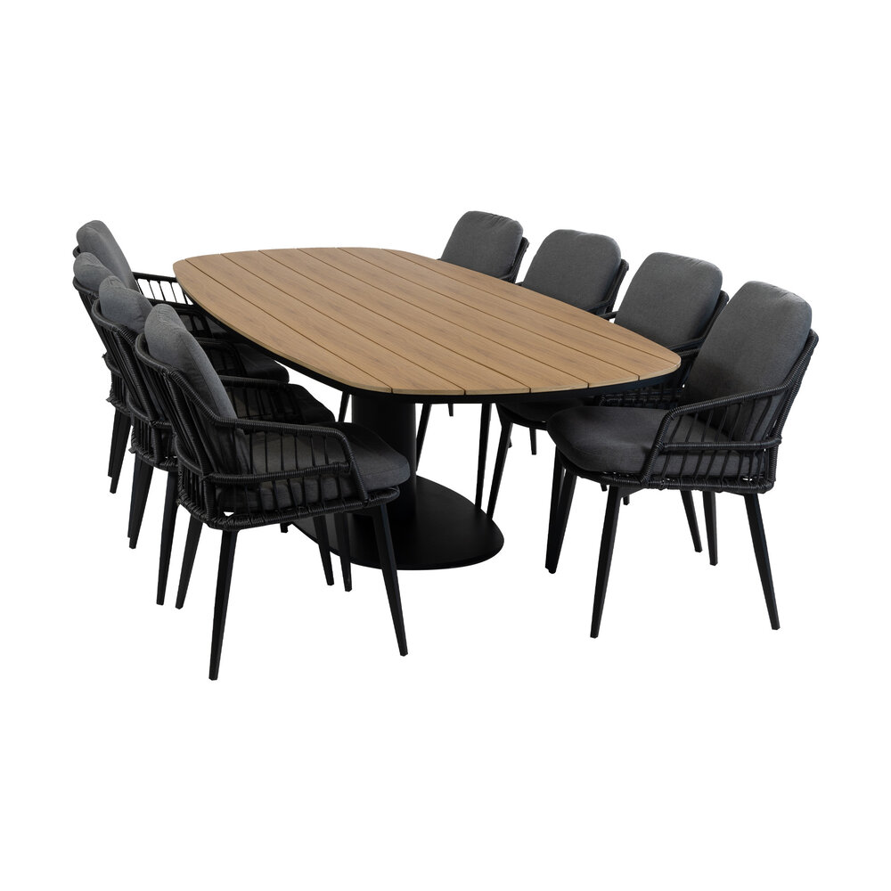 9-delige tuinset | 8 Isabel tuinstoelen (Black) | 260cm Tower tuintafel ...
