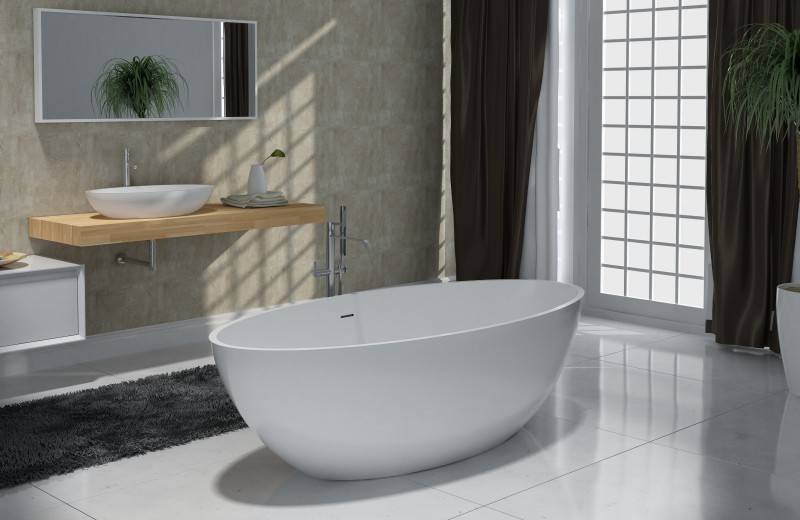 Ligbad (en) , ovaal I Solid Surface I Mat wit I 185 x 85 x 52 cm - Sanitear