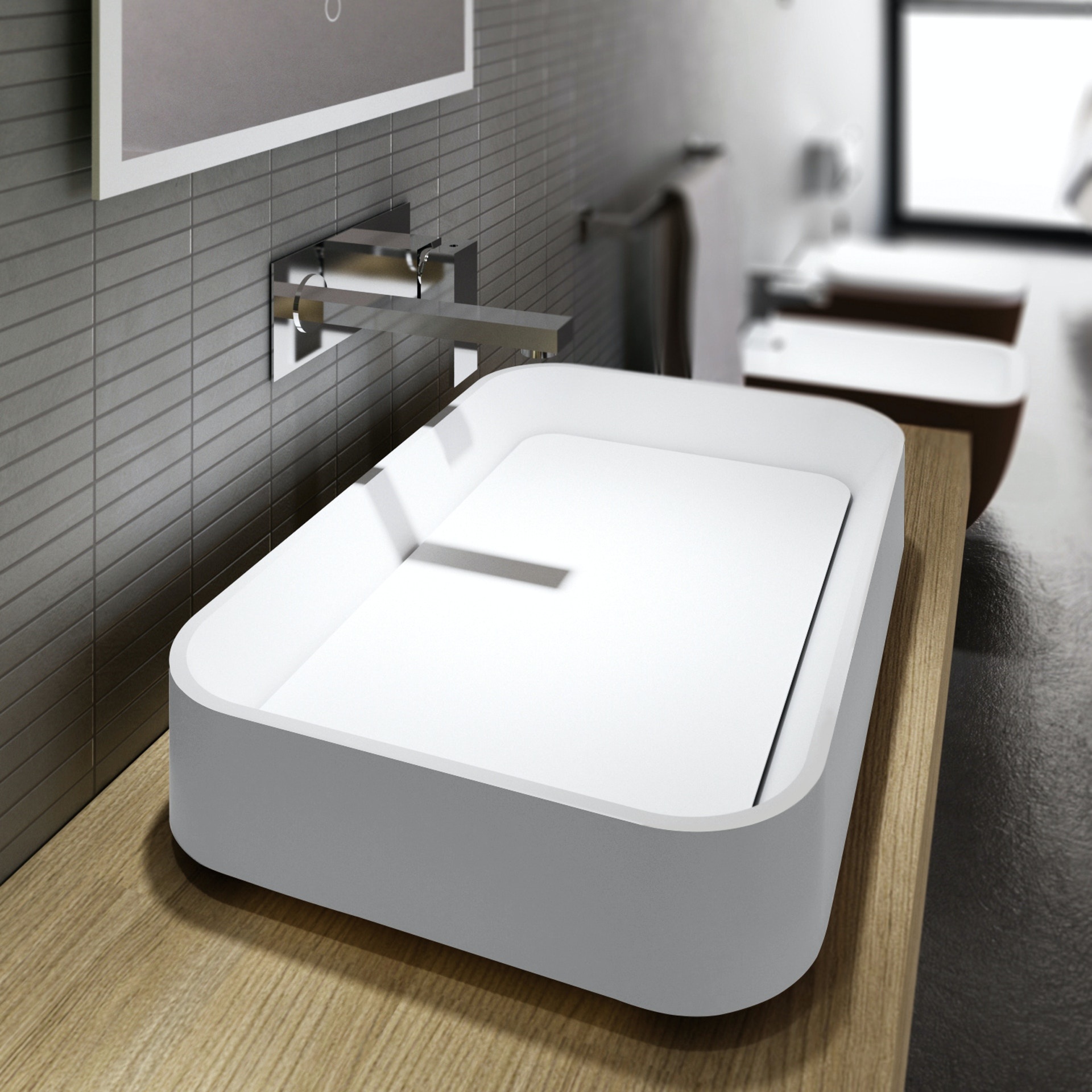 Rechthoekige waskom I Solid surface I wit mat - Sanitear