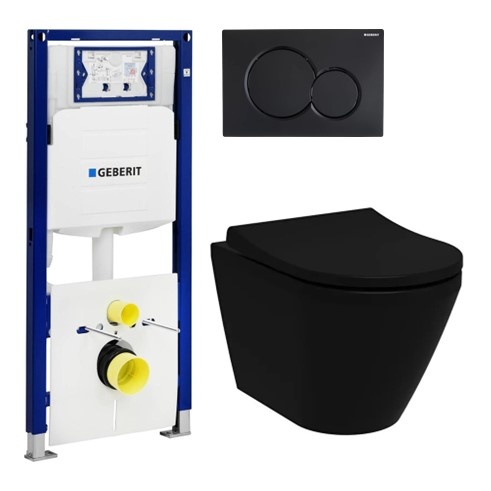 Geberit UP320 met VitrA Integra Hangtoilet – Mat Zwart Toilet Set ...