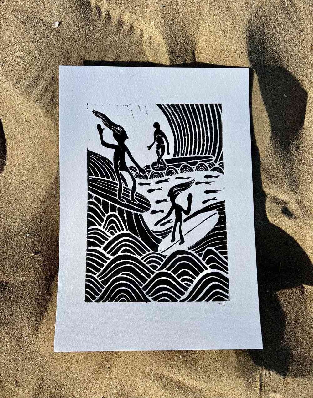 Studio Els Surfers Print A4 Black - Aloha Beachclub, Surfschool & Surfshop