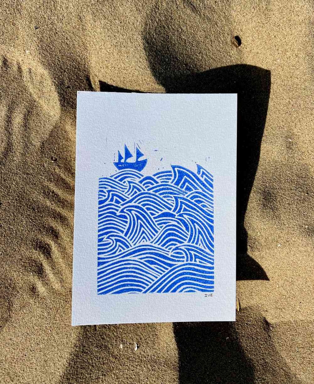 Studio Els Boat Print A5 Blue - Aloha Beachclub, Surfschool & Surfshop