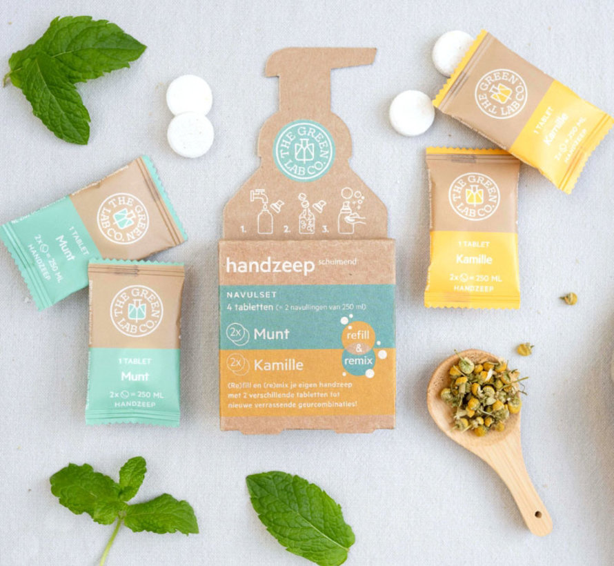 Green lab Handzeep navul set Munt/Kamille | plastic vrije handzeep ...
