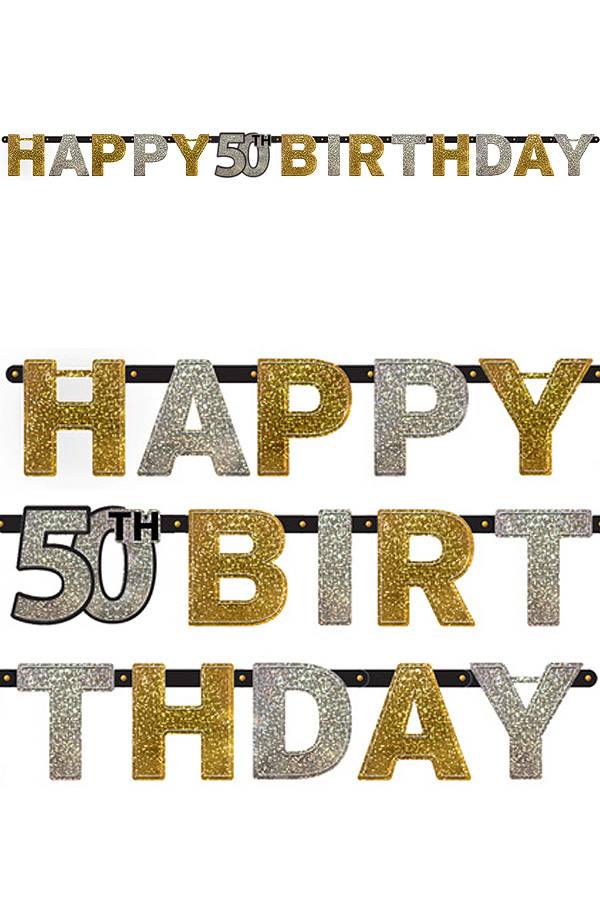 Letterbanner Happy 50th Birthday Silver & Black - Zorg voor Party ...