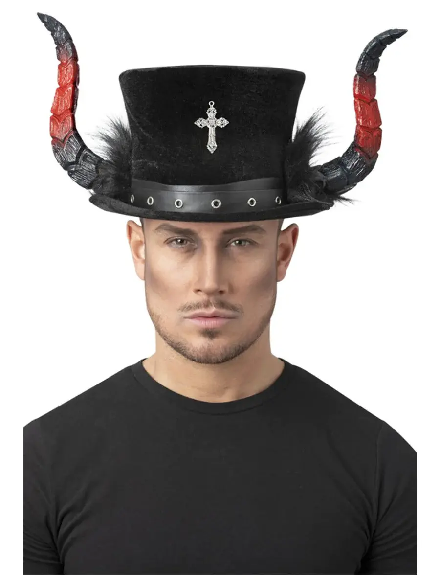 Deluxe Devil Top Hat - with Horns & Marabou - Zorg voor Party online ...