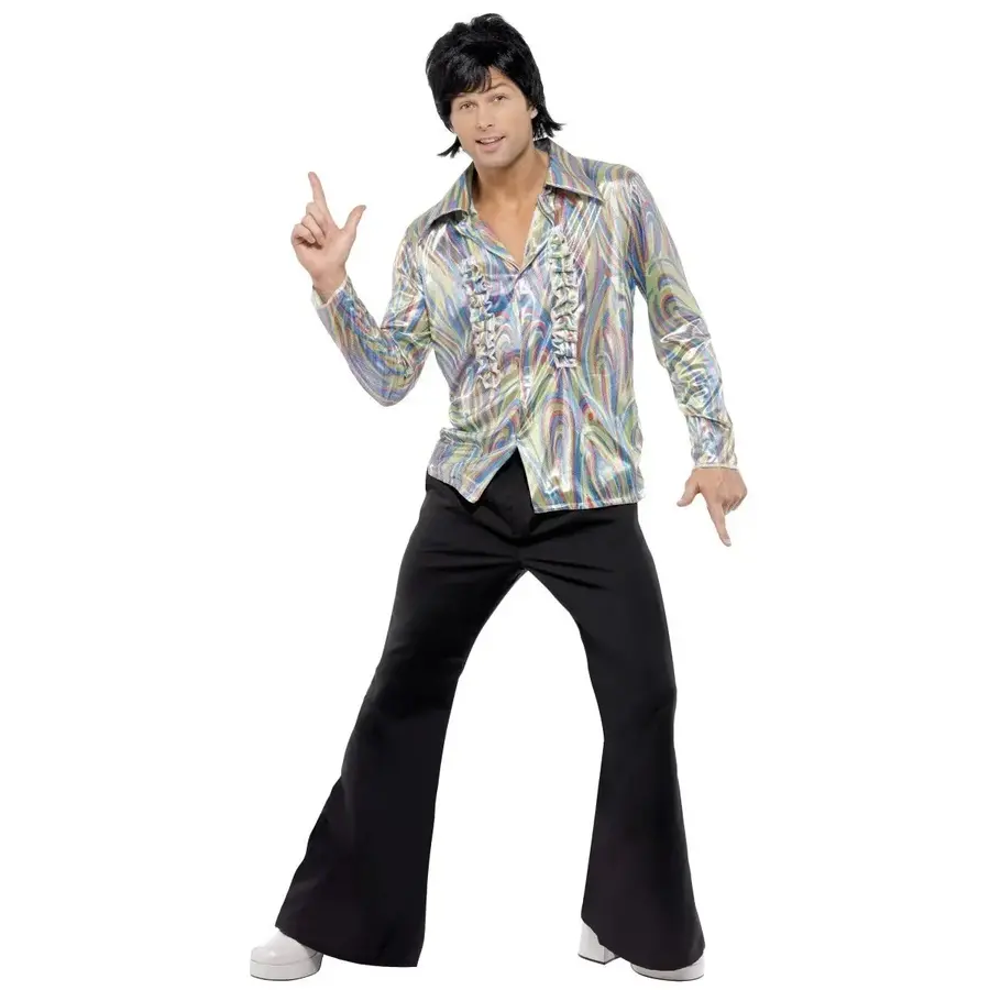 Jaren 70 Retro Kostuum Heren - Zwarte Flare Broek & Psychedelic Shirt ...
