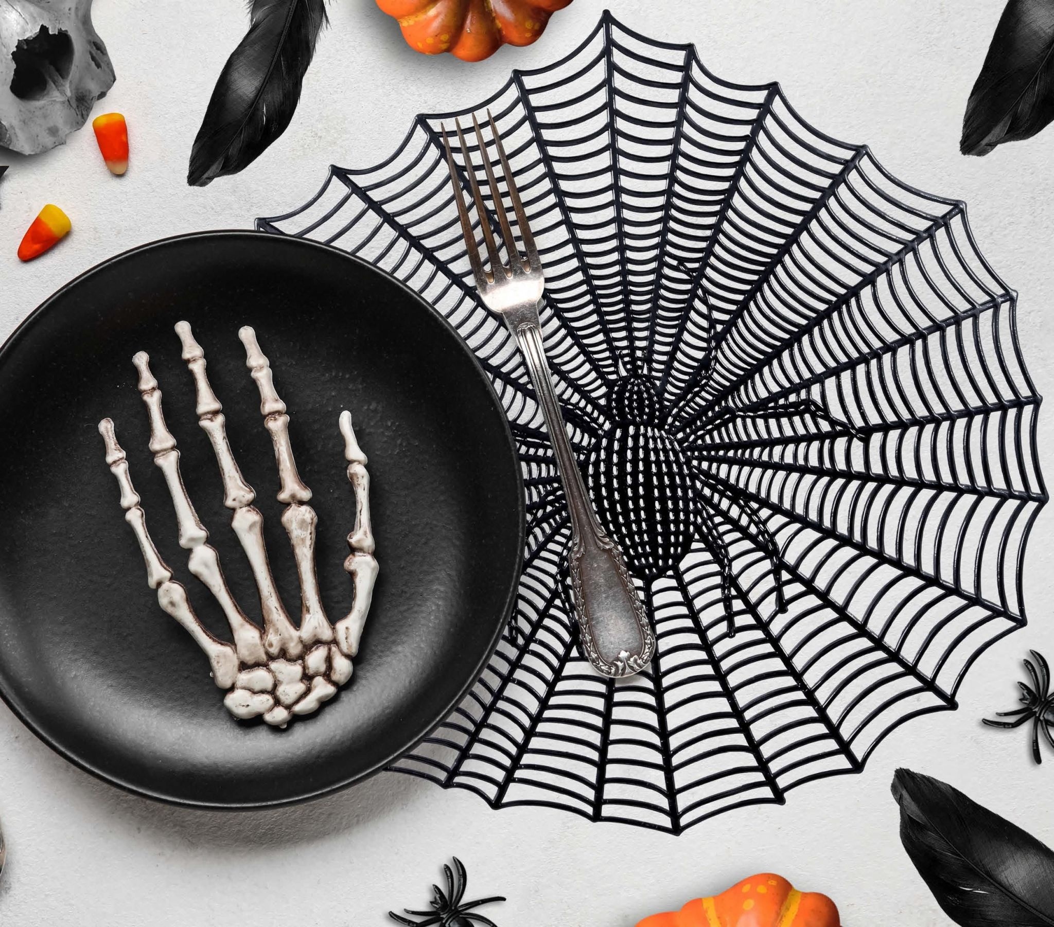 Zwarte Placemat met Spiderweb Print en Grote Spin – Halloween Decorati ...