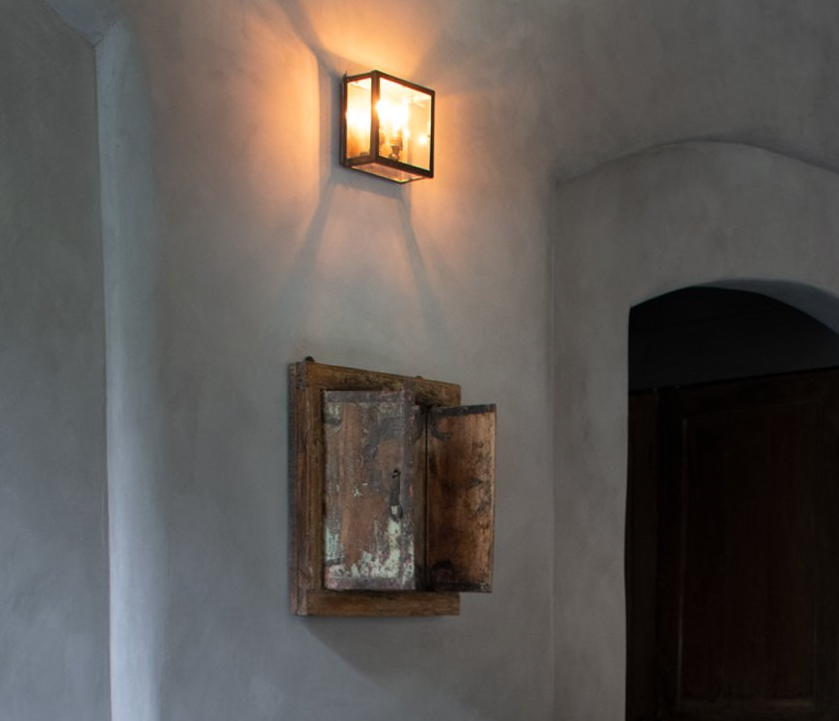 Petite applique rustique extérieur bronze, nickel, chrome, verre