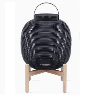 Lanterne extérieur sur pied teck solaire noir hauteur 35cm