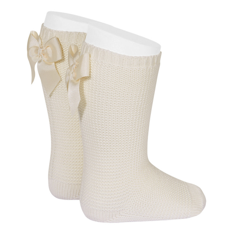 Condor Condor GARTER STITCH KNEE HIGH SOCKS WITH BOW LINEN - Villa Rose