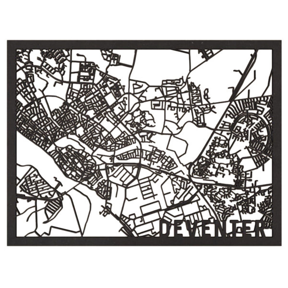 City shapes - city map zwart mdf - Deventer (30 x 40 cm) - Hoge Ramen