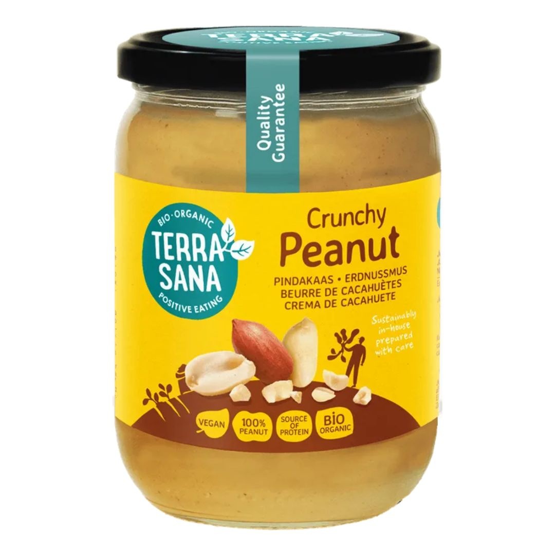 TerraSana Pindakaas Crunchy Biologisch 500 Gram - Glutenvrijemarkt.com