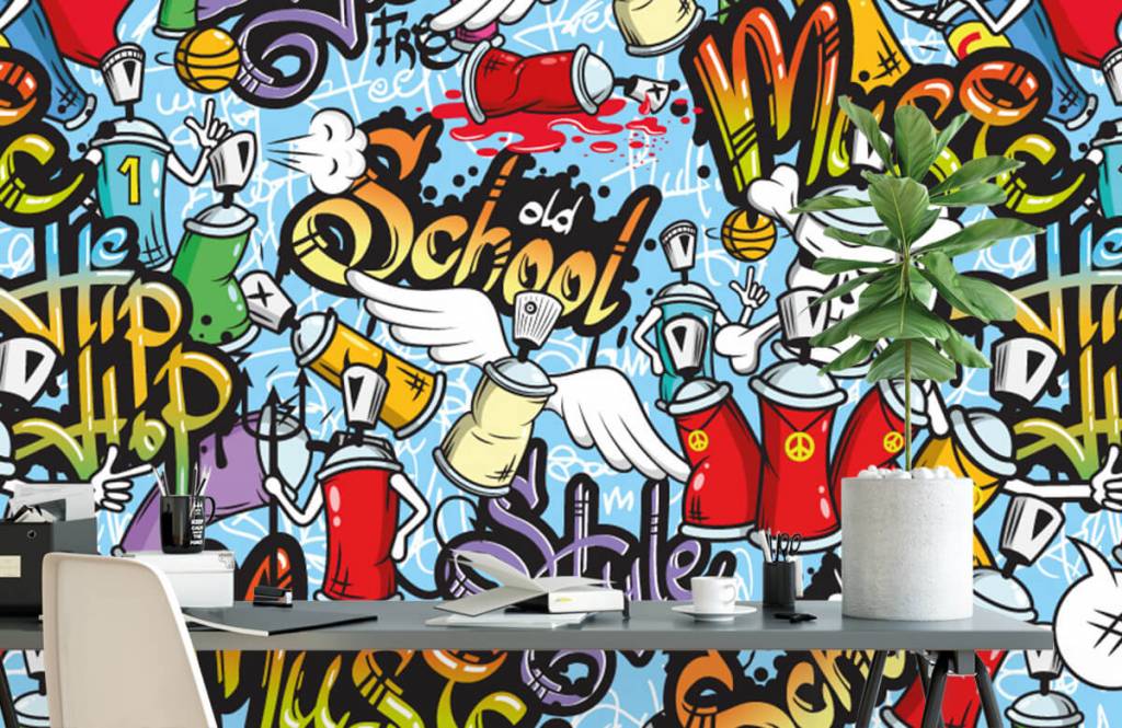 Graffiti behang met verschillende muziekstijlen - Fotobehang