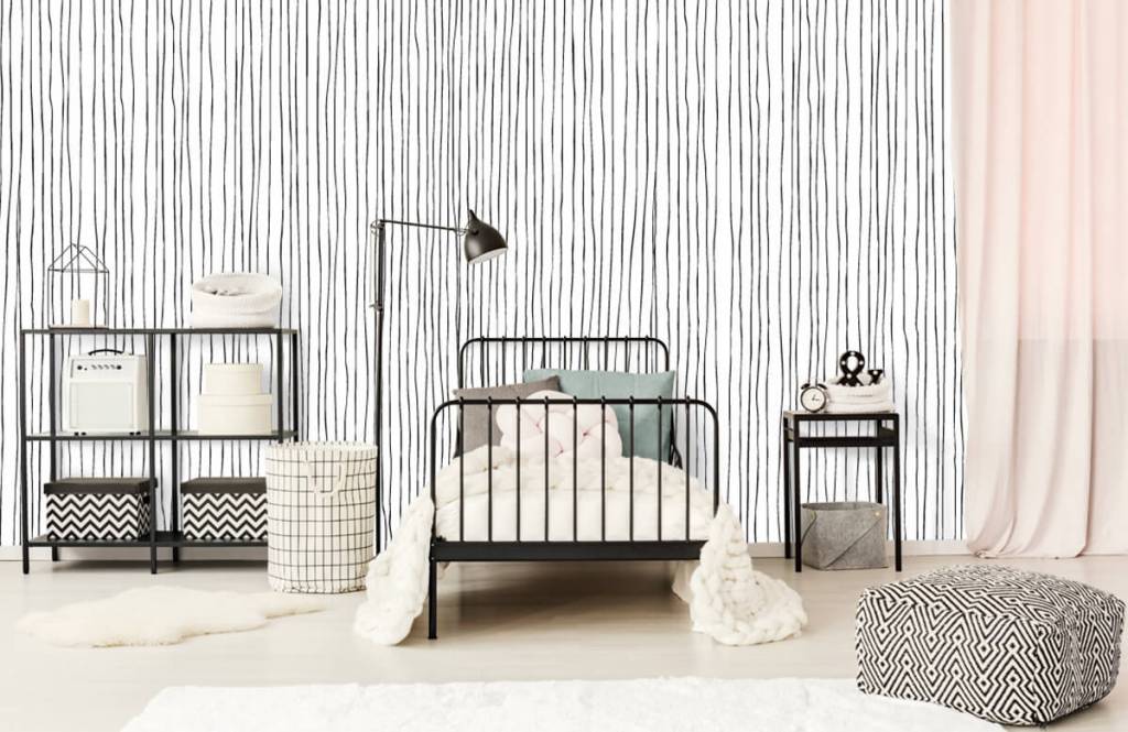 Zwart wit behang met abstracte lijnen - Fotobehang