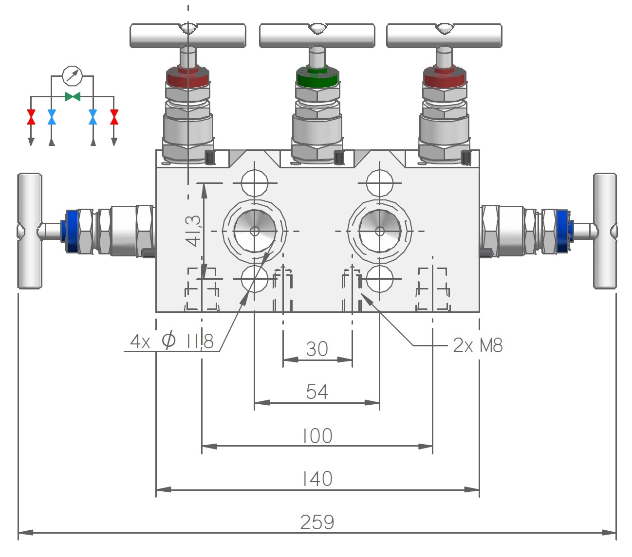 M53, 5-way Manifold - PandID - Your appendages and instrumentation supplier