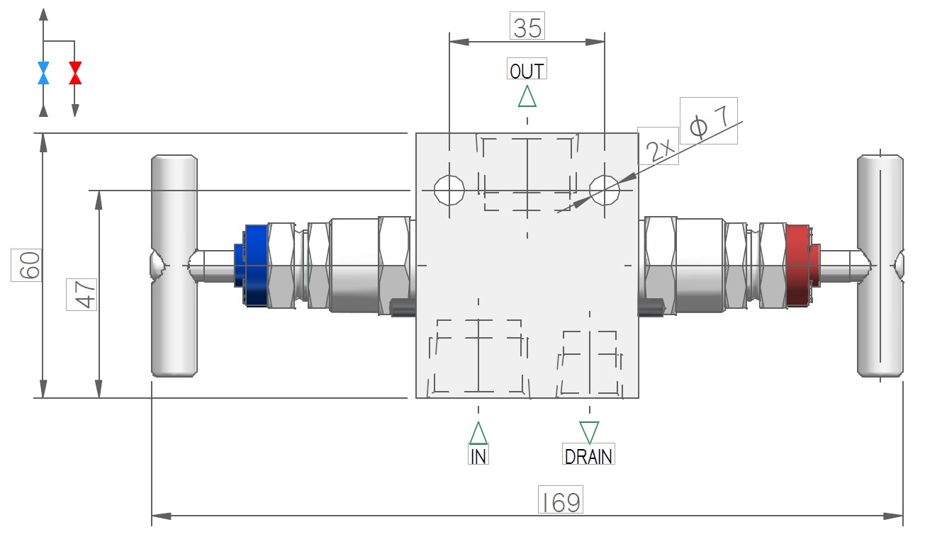 M20, 2-way Manifold - PandID - Your appendages and instrumentation supplier