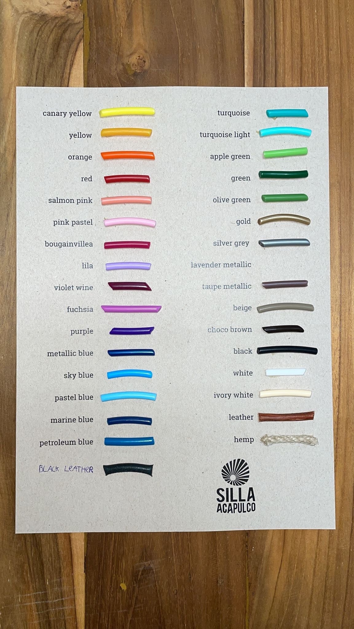 Silla Acapulco color sample card pvc | Sillaacapulco.us