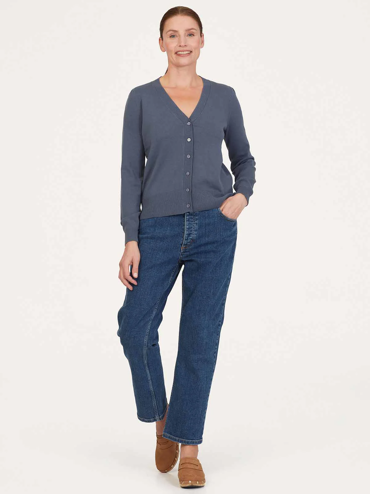 Dotti Organic Cotton V-Neck Cardigan | storm blue - De Groene Knoop ...