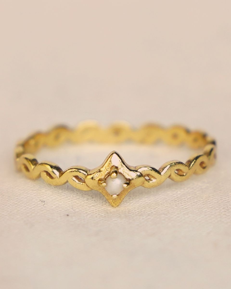Ring dark pearl star quatro | gold plated ~ By Muja Juma - De Groene Knoop • Green Lifestyle Store -